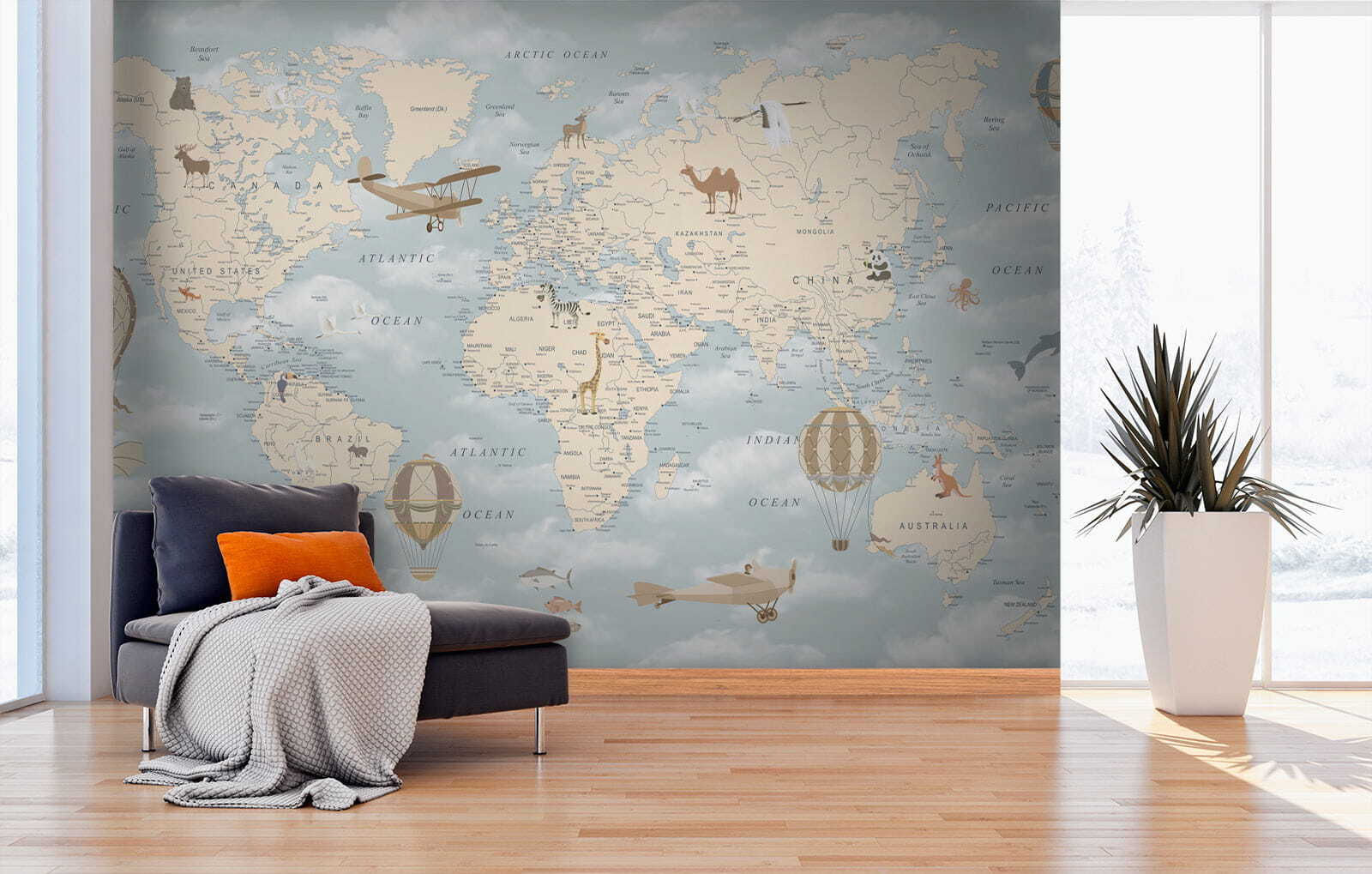 Fototapeta Mapa świata dla dzieci z samolotami Dla chłopców Nr. u60135 ...