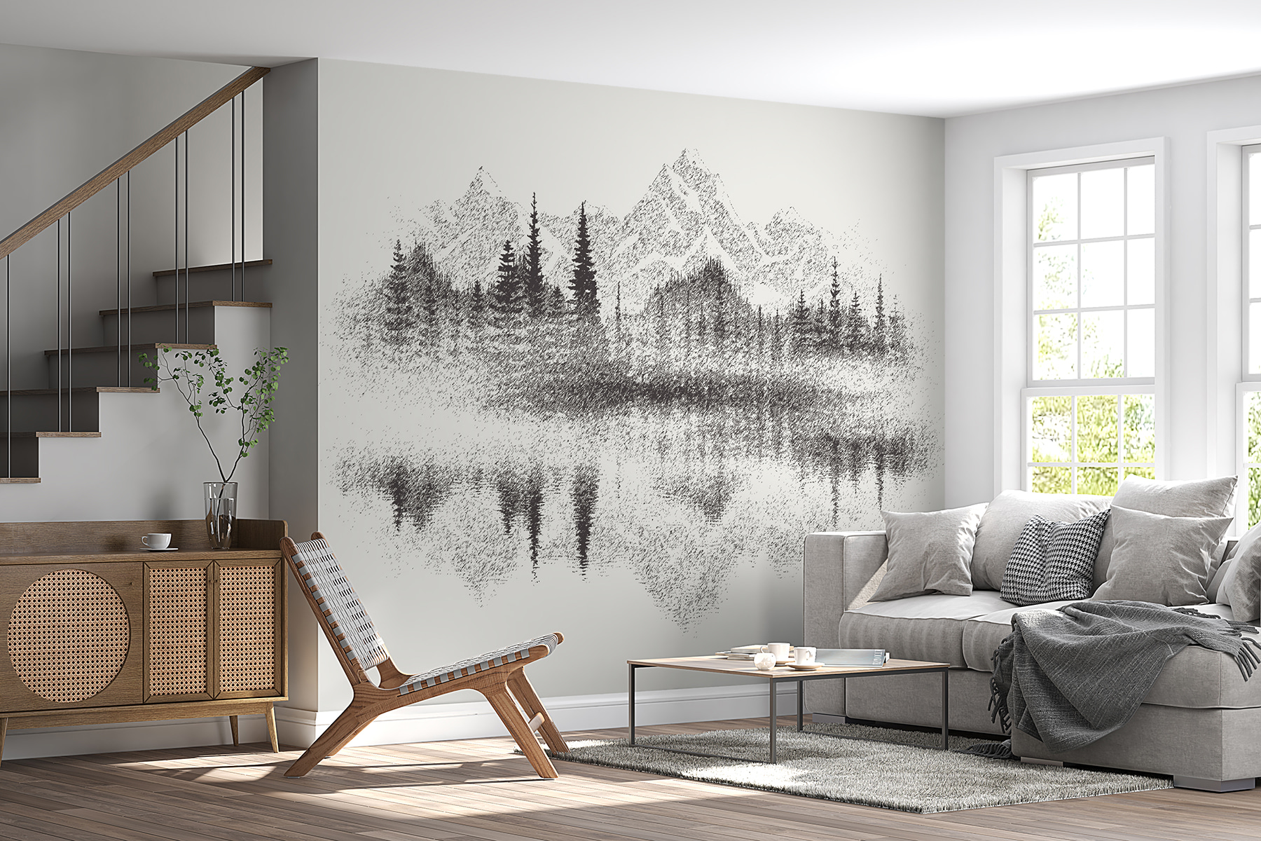 Fototapeta Las i góry odbijają się w jeziorze Nr. u98808 - Uwalls.pl